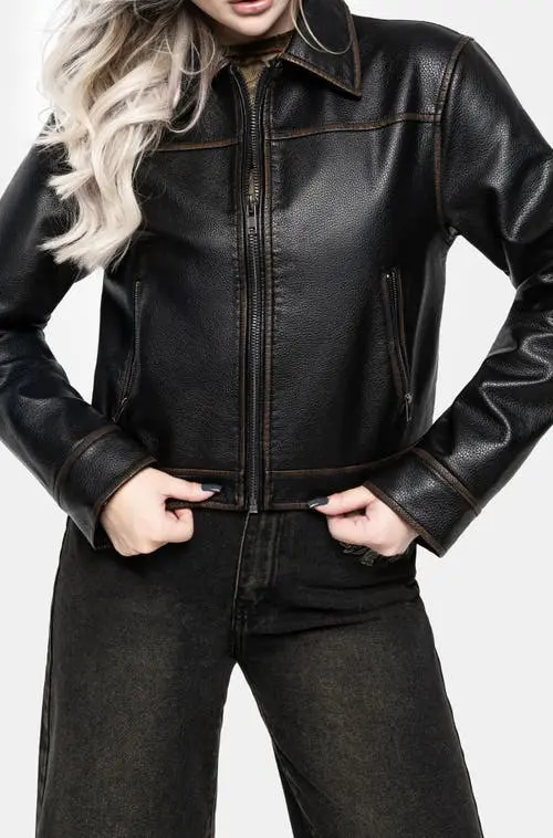 DISTURBIA Ermania Crop Faux Leather Jacket