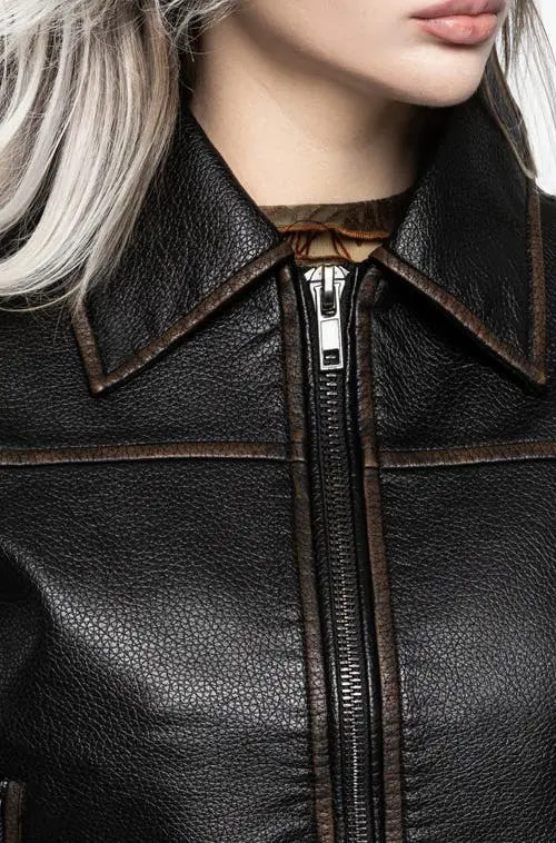 DISTURBIA Ermania Crop Faux Leather Jacket