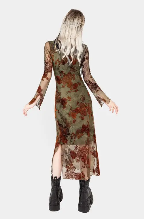 DISTURBIA Rosaleigh Flock Velour Mesh Midaxi Dress