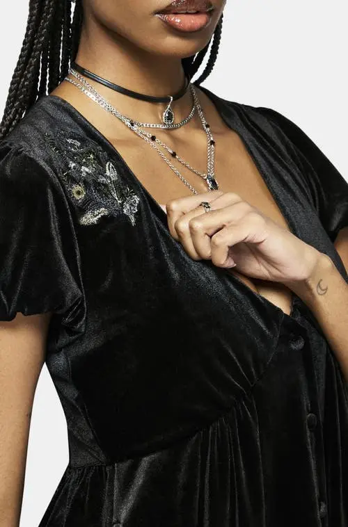 DISTURBIA Bluesow Thistles" Velour Mini Dress