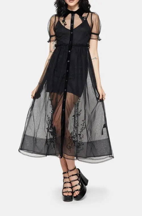 DISTURBIA Aria Embroidered Tulle Shirt Dress