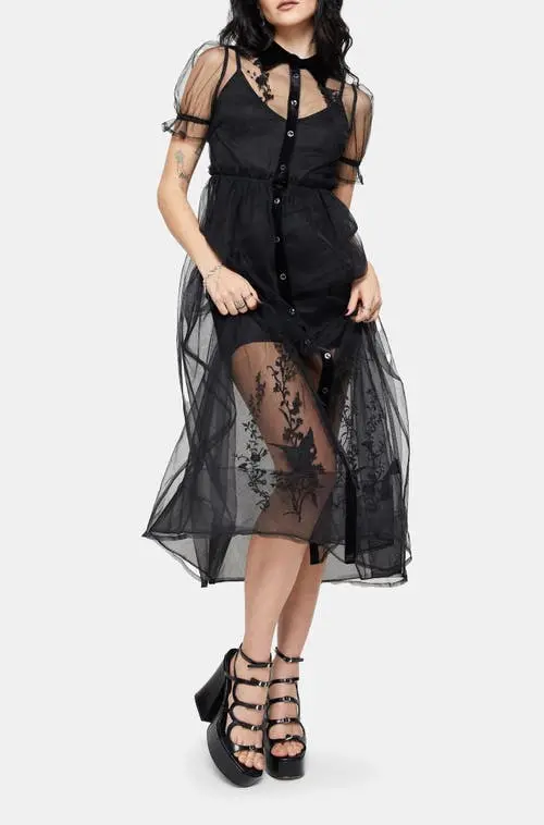 DISTURBIA Aria Embroidered Tulle Shirt Dress