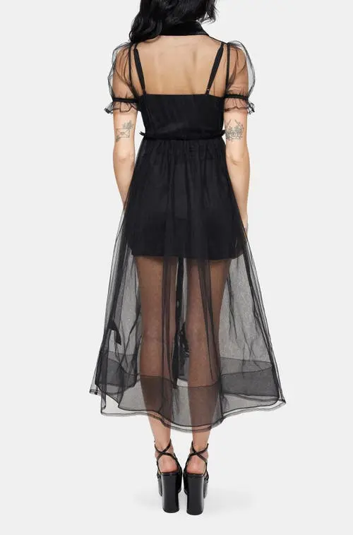 DISTURBIA Aria Embroidered Tulle Shirt Dress