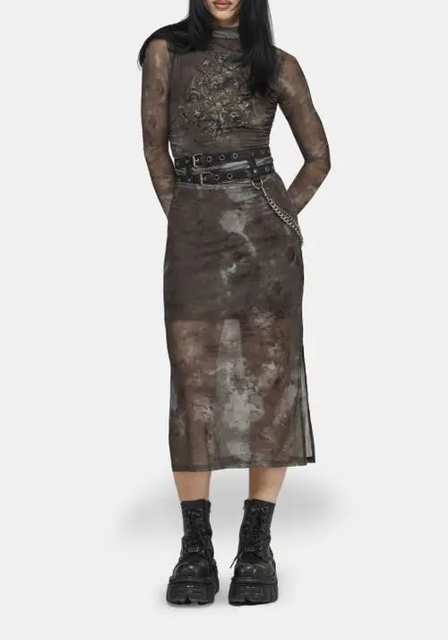 DISTURBIA Eros Realm Graphic Mesh Midi Dress - Green