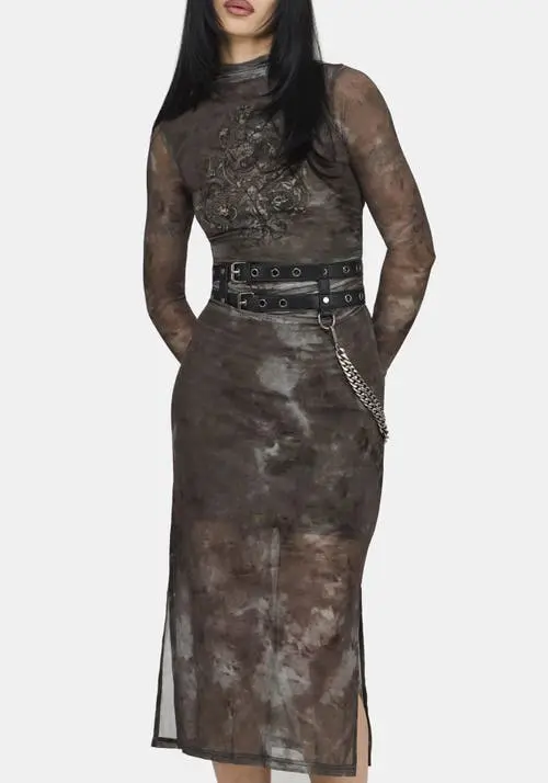 DISTURBIA Eros Realm Graphic Mesh Midi Dress