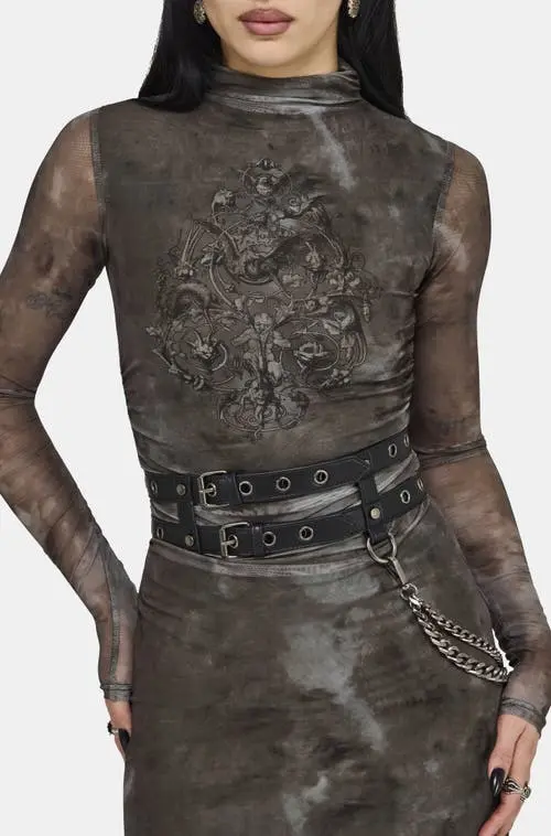 DISTURBIA Eros Realm Graphic Mesh Midi Dress