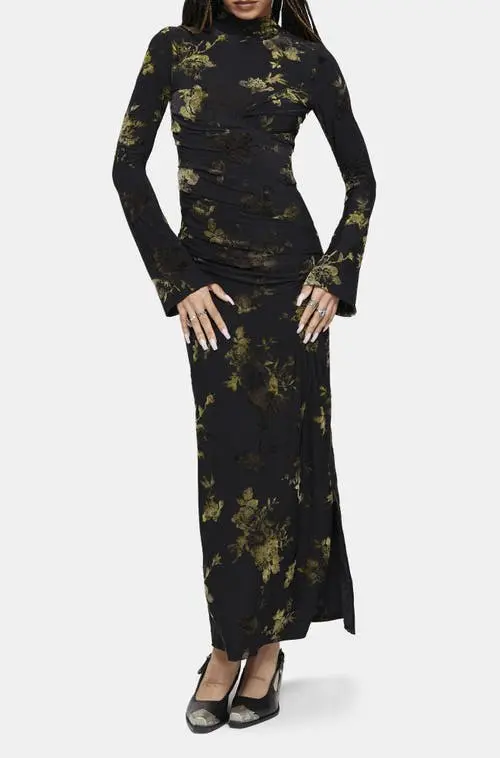DISTURBIA High-neck Ruched Maxi Dress