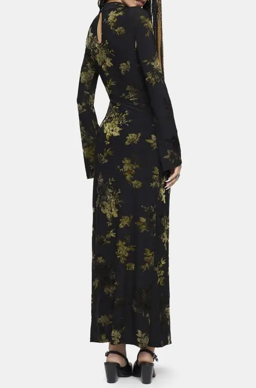 DISTURBIA High-neck Ruched Maxi Dress