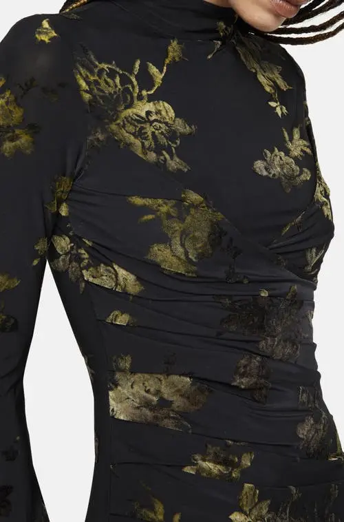 DISTURBIA High-neck Ruched Maxi Dress