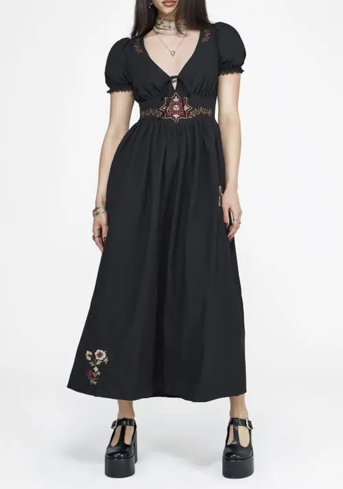 DISTURBIA Arianwen Embroidered Midaxi Dress