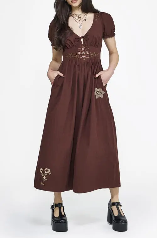 DISTURBIA Arianwen Embroidered Midaxi Dress