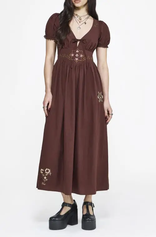 DISTURBIA Arianwen Embroidered Midaxi Dress