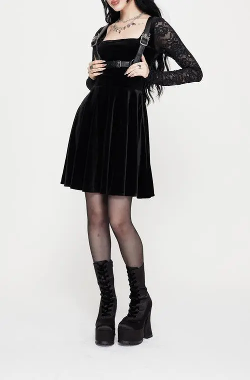 DISTURBIA Square Neck Lace Sleeve Fit And Flare Mini Dress