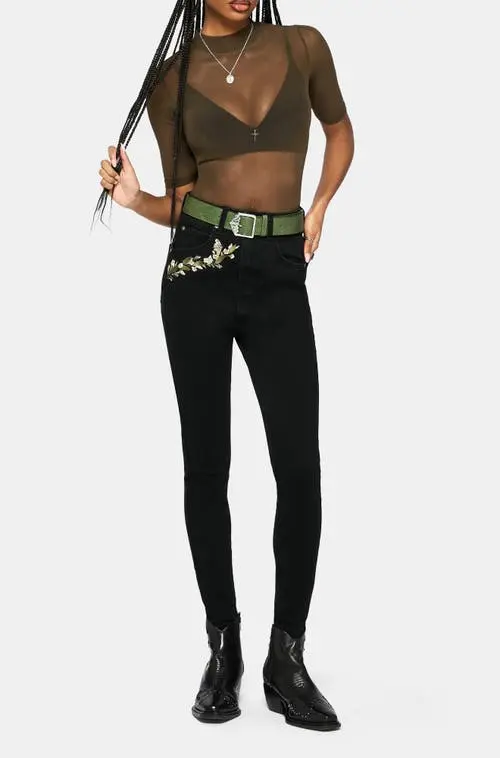 DISTURBIA Abundance Embroidered Skinny Jeans