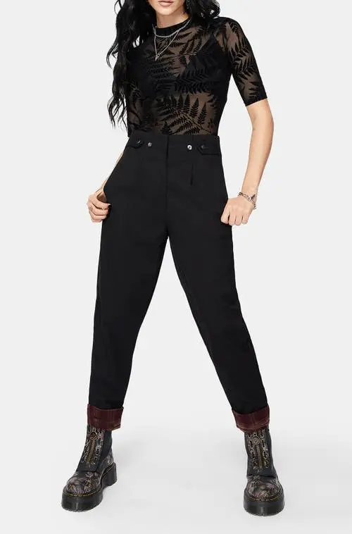 DISTURBIA Tapered Leg Check Turn Up Trousers
