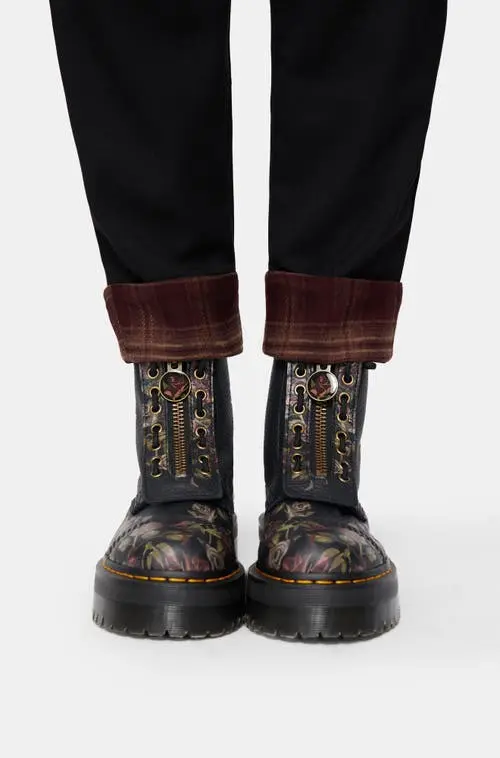 DISTURBIA Tapered Leg Check Turn Up Trousers