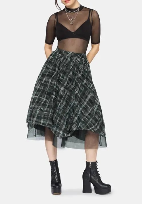 DISTURBIA Rhoswen Layered Check Hitched Skirt