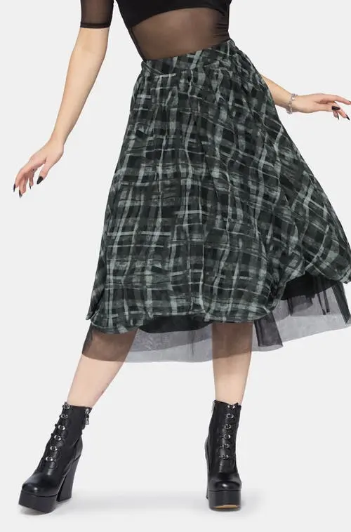 DISTURBIA Rhoswen Layered Check Midi Skirt - Grey