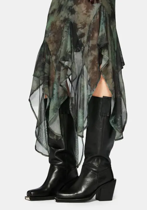 DISTURBIA Nova Mesh Long Sleeve Tie Dye Maxi Dress