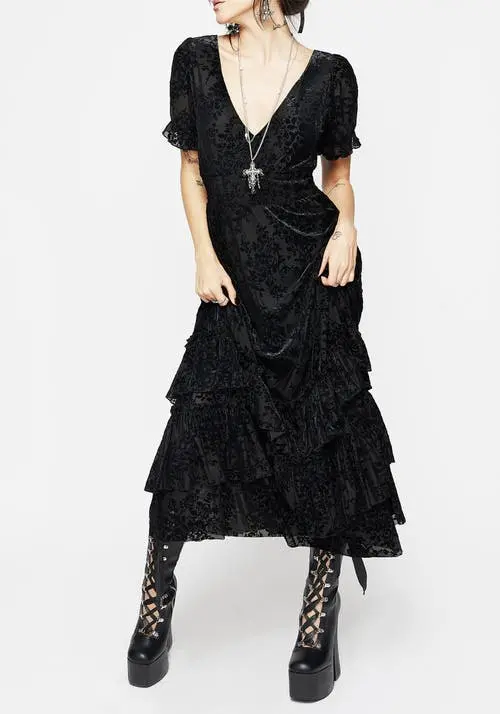 DISTURBIA Lilias Devoré Tiered Maxi Dress