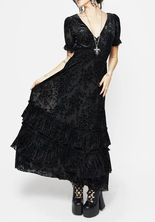 DISTURBIA Lilias Devoré Tiered Maxi Dress