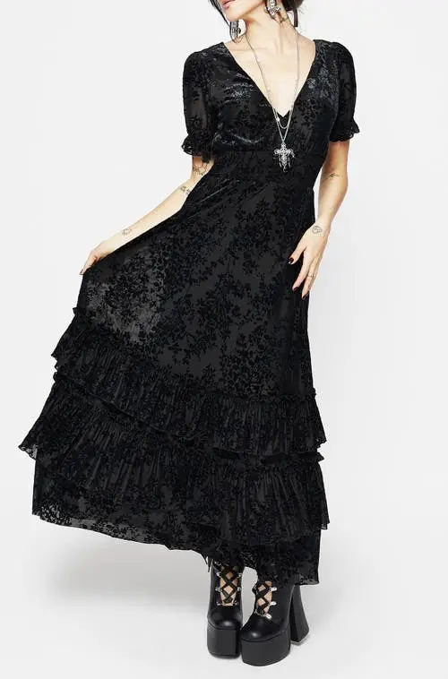 DISTURBIA Lilias Devoré Tiered Maxi Dress