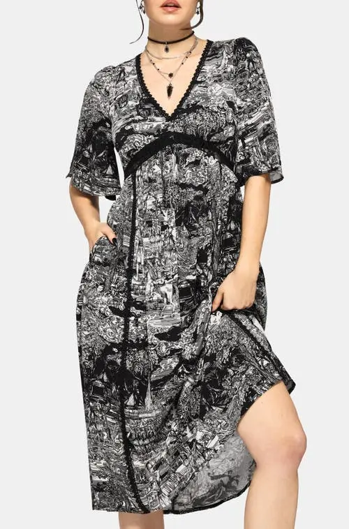 DISTURBIA Nara Boudicca Printed V-neck Midi Dress