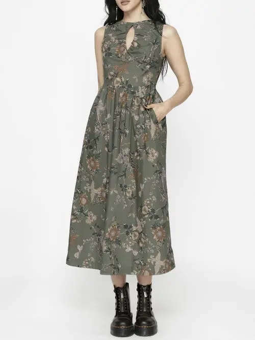 DISTURBIA Poison Eden Print Cut Out Midi Dress