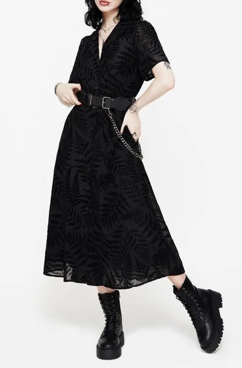 DISTURBIA Lunafern Fern Midi Shirt Dress - Black