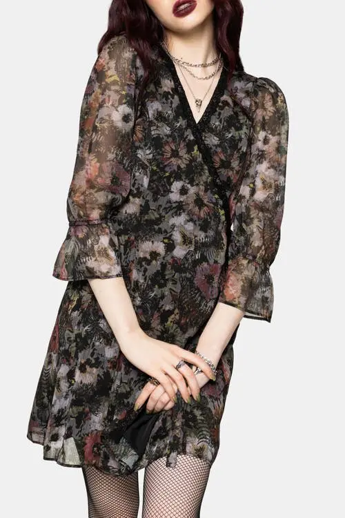 DISTURBIA Mortua Grunge Floral Print Mini Dress