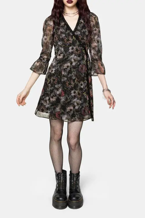 DISTURBIA Mortua Grunge Floral Print Mini Dress