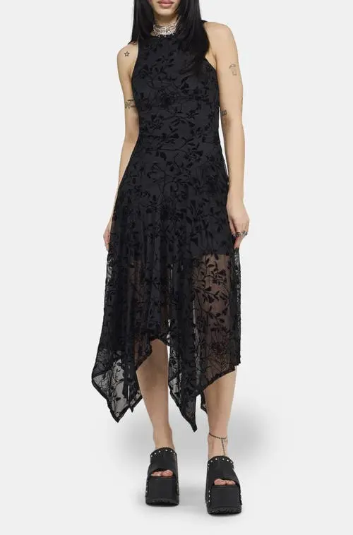 DISTURBIA Deadly Nightshade Floral Mesh Midi Dress - Black