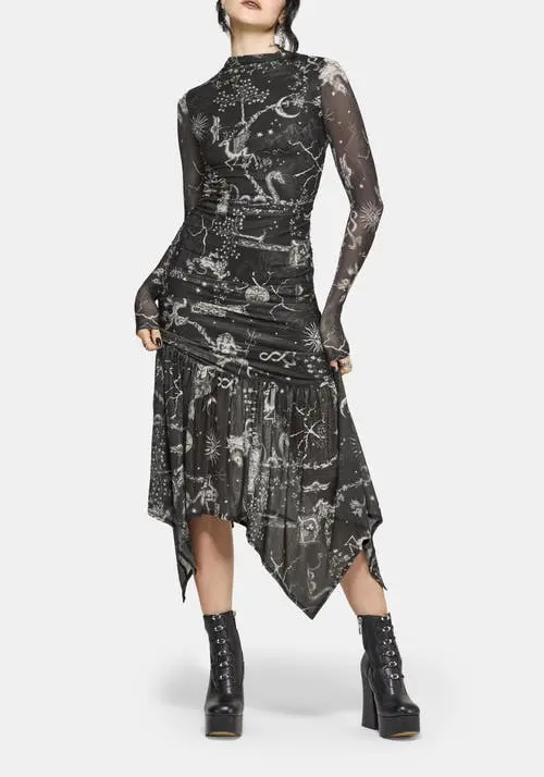 DISTURBIA Isolde Medieval Map Mesh Midaxi Dress