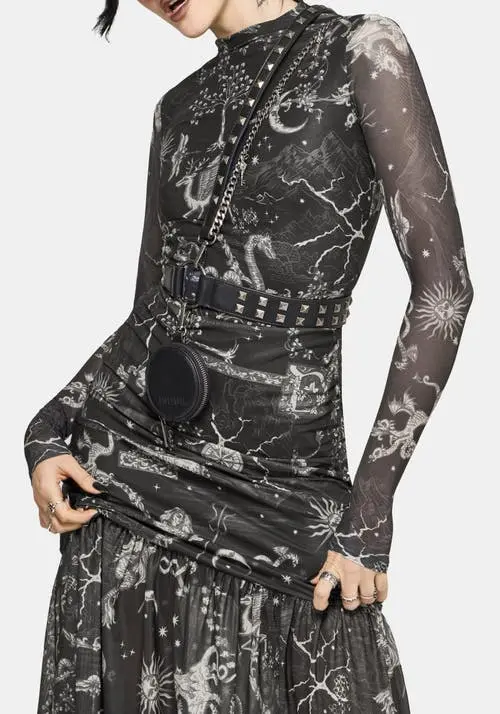 DISTURBIA Isolde Medieval Map Mesh Midaxi Dress