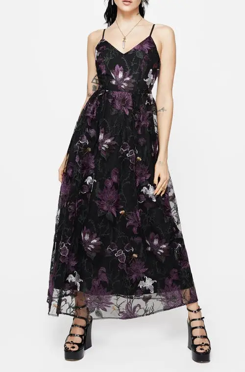 DISTURBIA Embroidered Mesh Maxi Dress