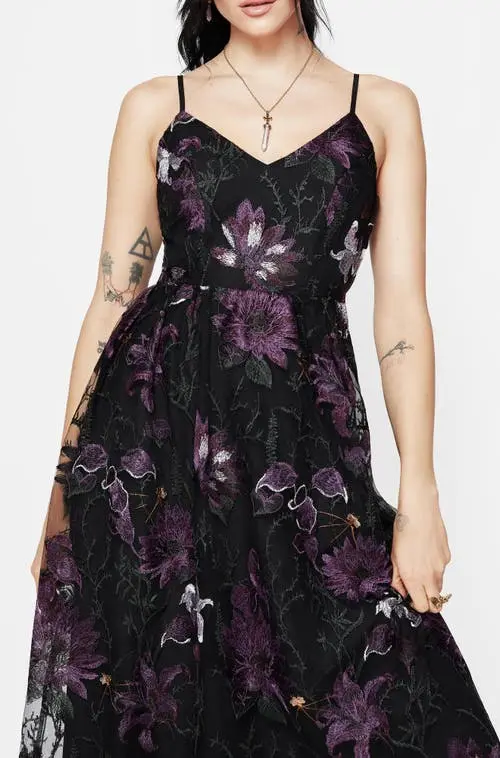 DISTURBIA Embroidered Mesh Maxi Dress