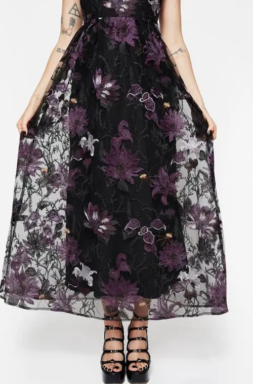 DISTURBIA Embroidered Mesh Maxi Dress