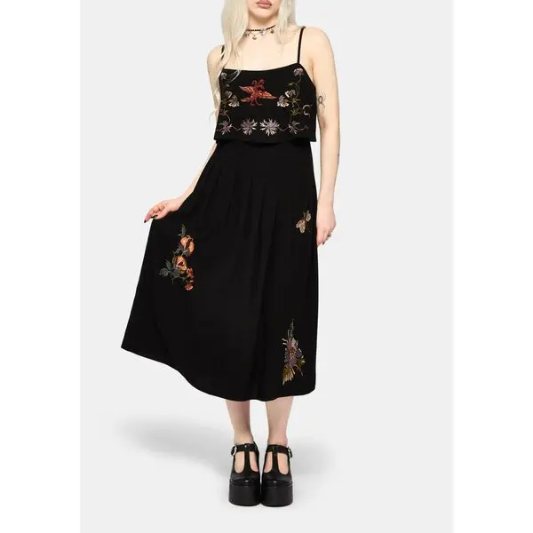 DISTURBIA Genevra Embroidered Overlay Midi Dress
