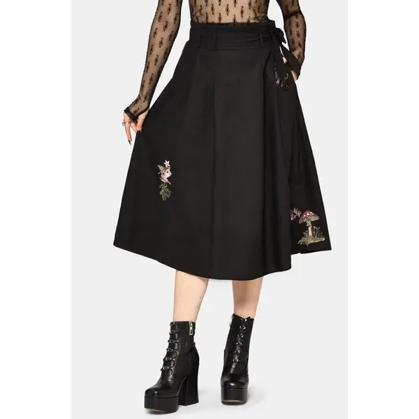 DISTURBIA Faela Fairy Embroidered Midi Skirt - Black