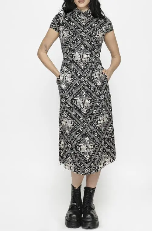 DISTURBIA Hexweave Fitted Midi Shirt Dress