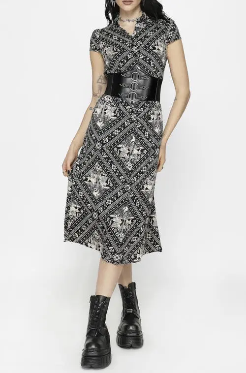 DISTURBIA Hexweave Fitted Midi Shirt Dress