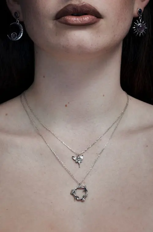 DISTURBIA Sterling Fairy Layered Necklace With Amethyst - Silver