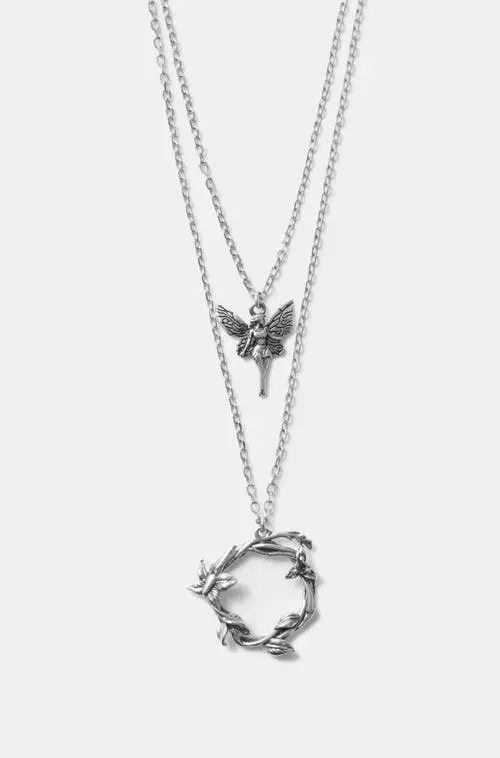 DISTURBIA Sterling Fairy Layered Necklace With Amethyst