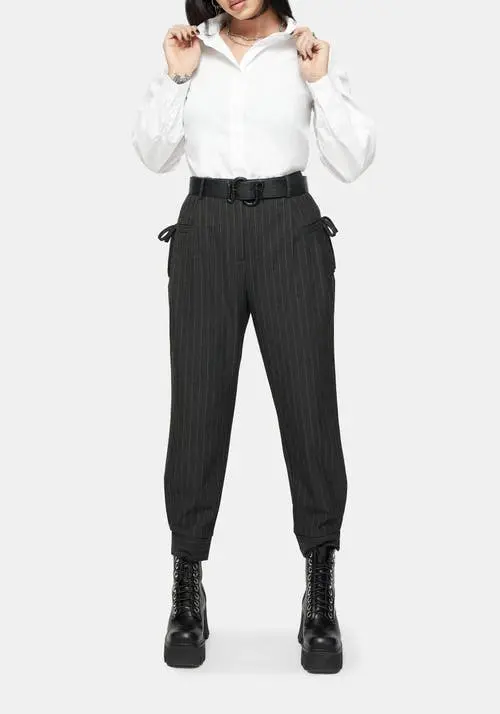 DISTURBIA Sabrina Pinstripe Bow Detail Trouser