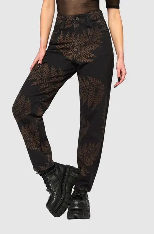 DISTURBIA Ruin Fern Printed Barrel Leg Denim Jeans