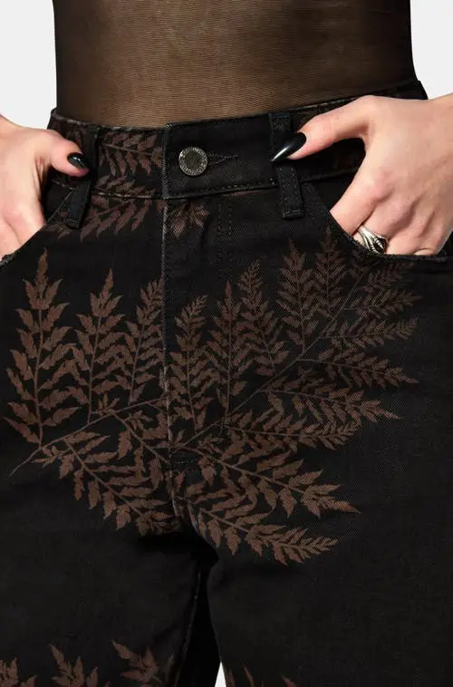 DISTURBIA Ruin Fern Printed Barrel Leg Denim Jeans