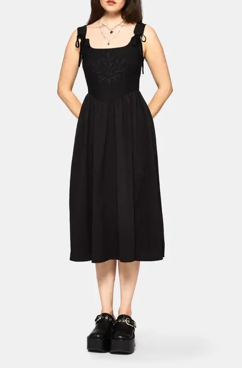 DISTURBIA Cybele Embroidered Corset Midi Dress