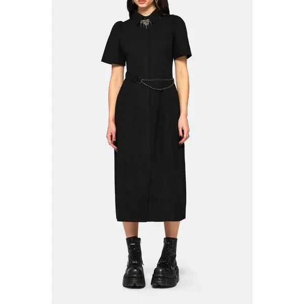 DISTURBIA Chain Belted Collared Midaxi Dress