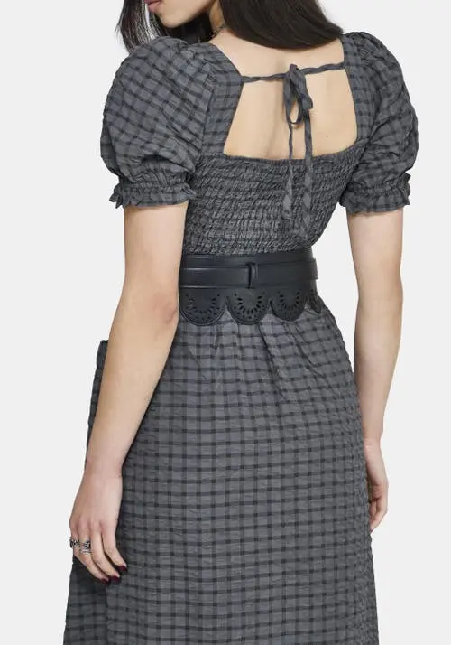 DISTURBIA Nimira Check Handkerchief Hem Midi Dress