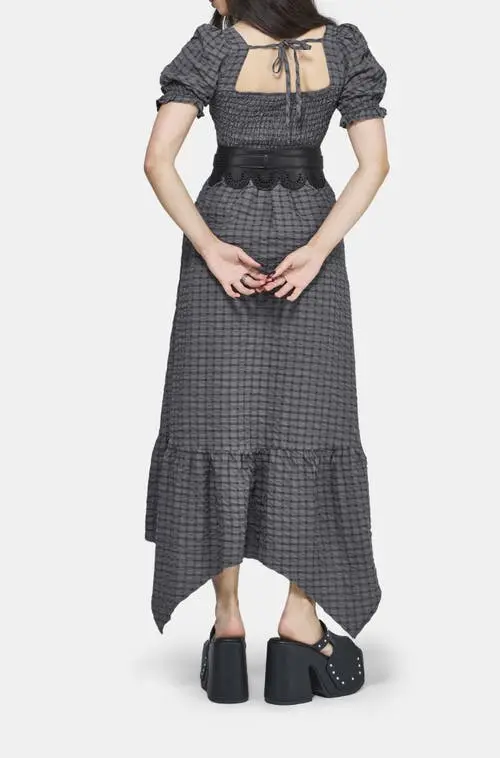 DISTURBIA Nimira Checked Handkerchief Hem Midi Dress